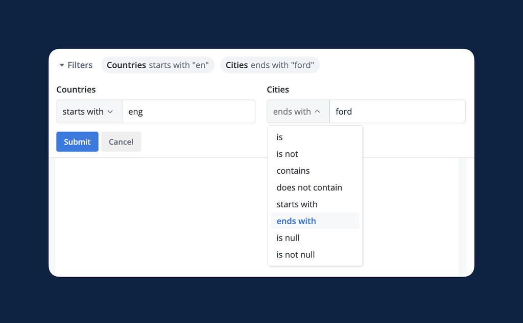 Launched: “Starts with” & “Ends with” operators for Text filter ...