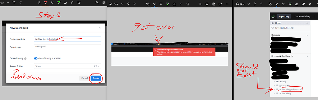 Dashboard creation bug - Report Bugs - Holistics Community